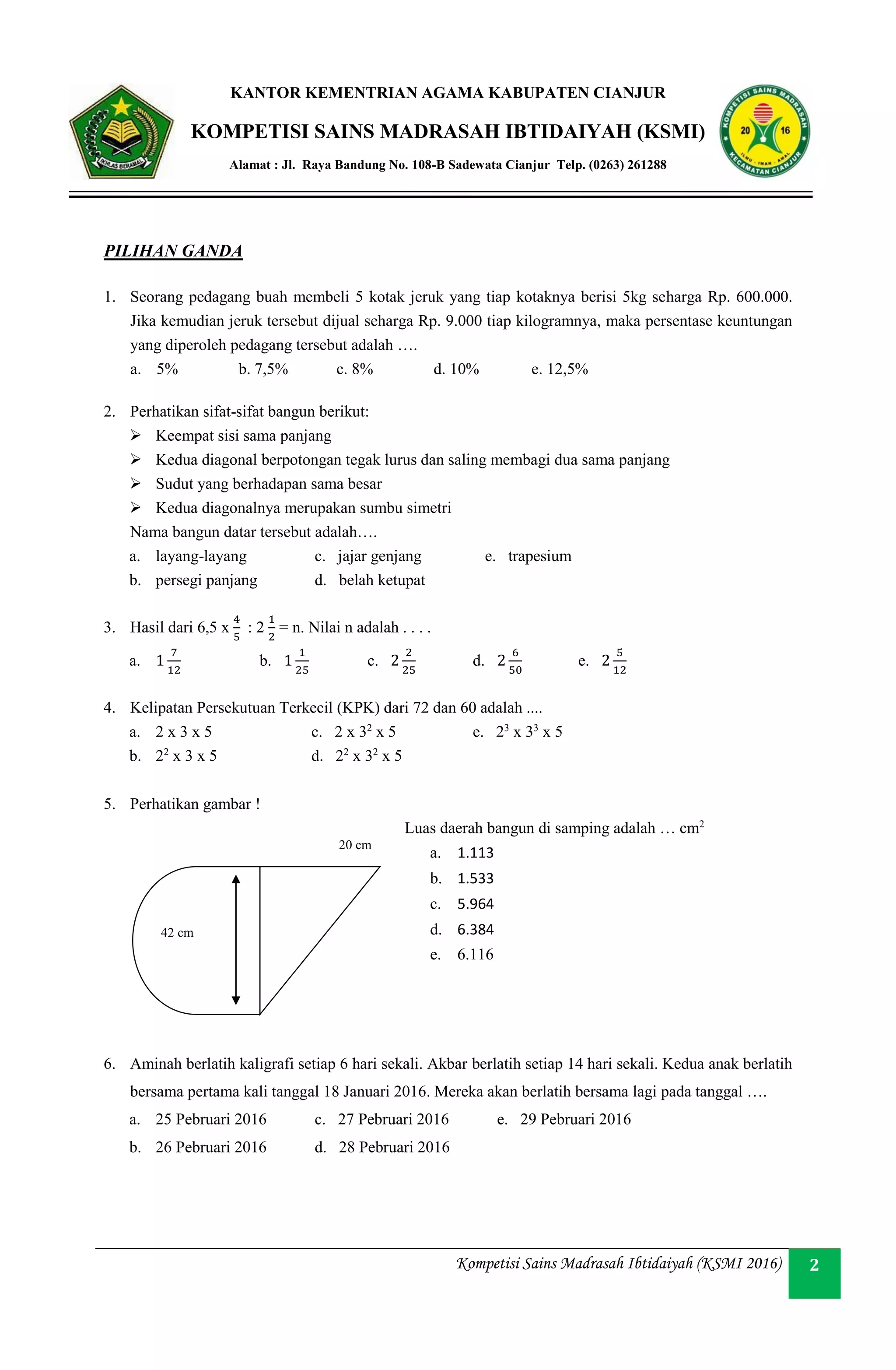 NASKAH SOAL MATEMATIKA KSMI | PDF