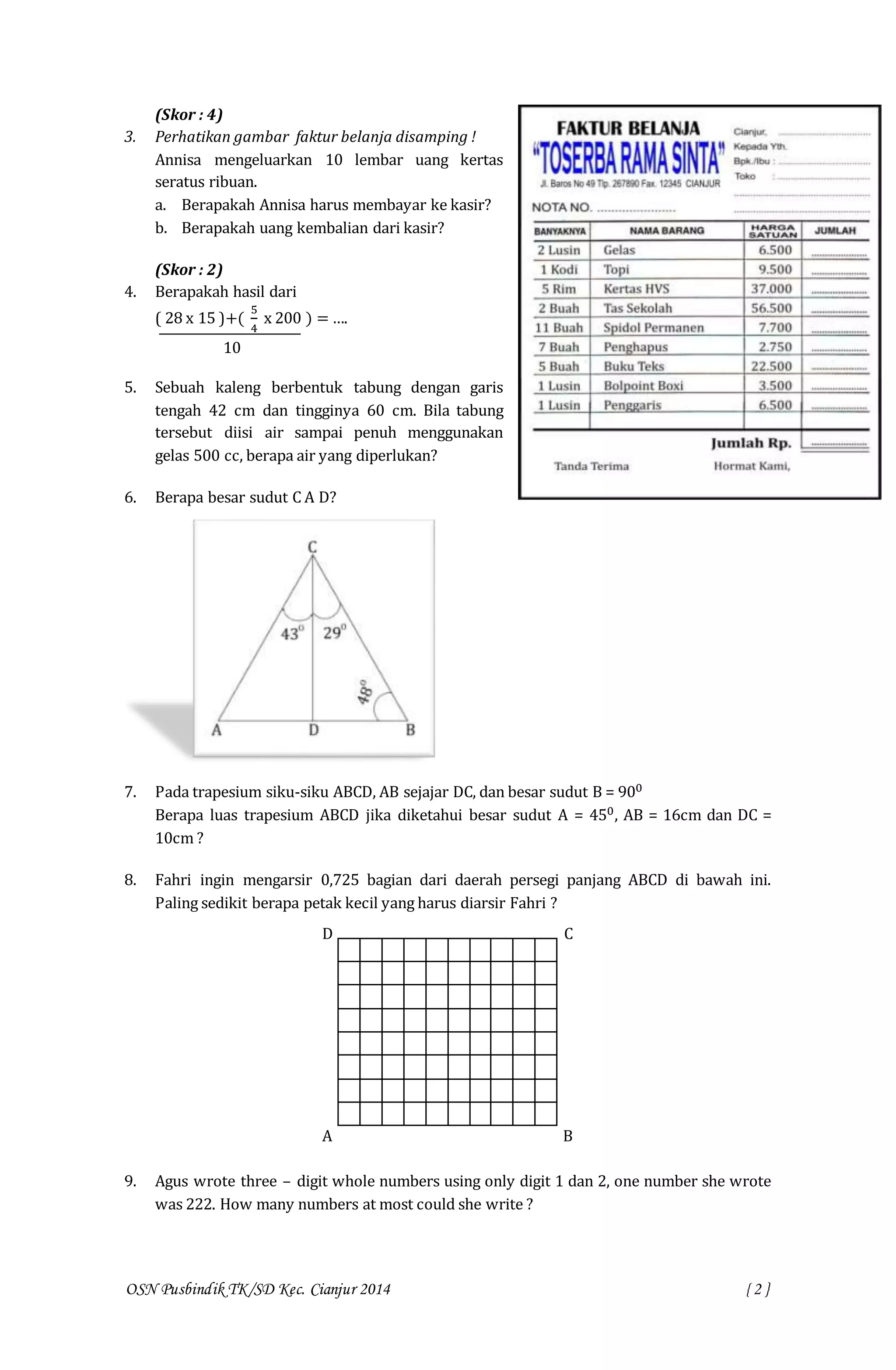 Naskah soal matematika osn 2018 | PDF