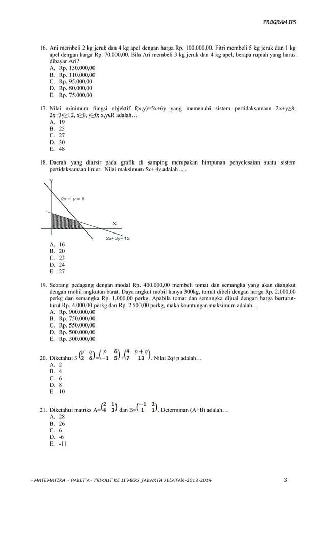 Soal tryout matematika paket a ips | PDF