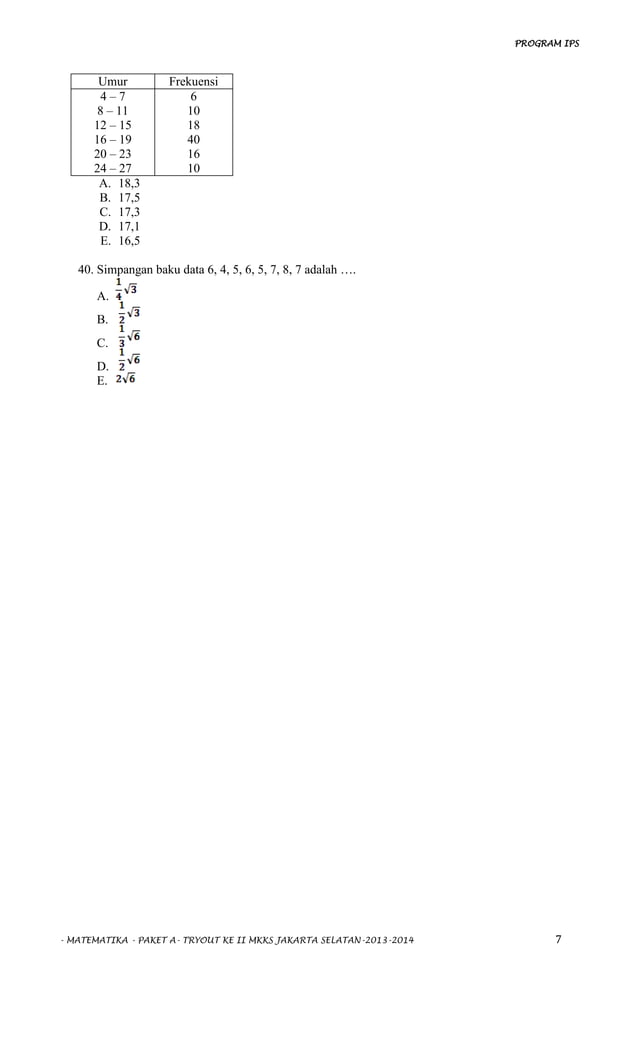 Soal tryout matematika paket a ips | PDF
