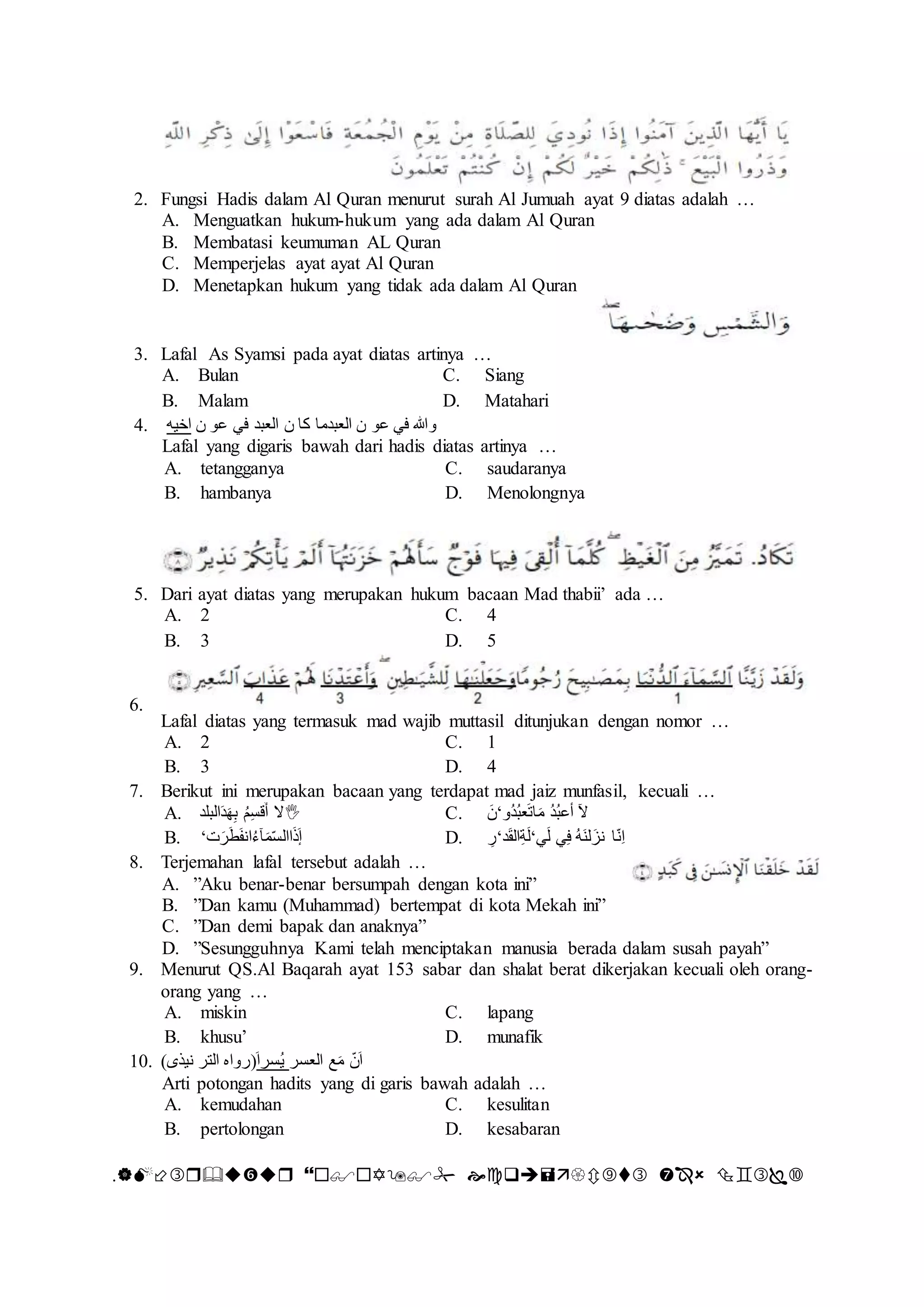 Naskah soal um al quran hadis m ts n 4_2021 | DOCX