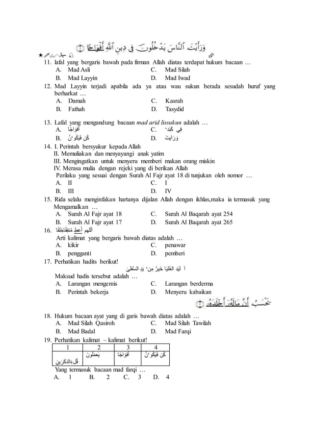 Naskah soal um al quran hadis m ts n 4_2021 | PDF