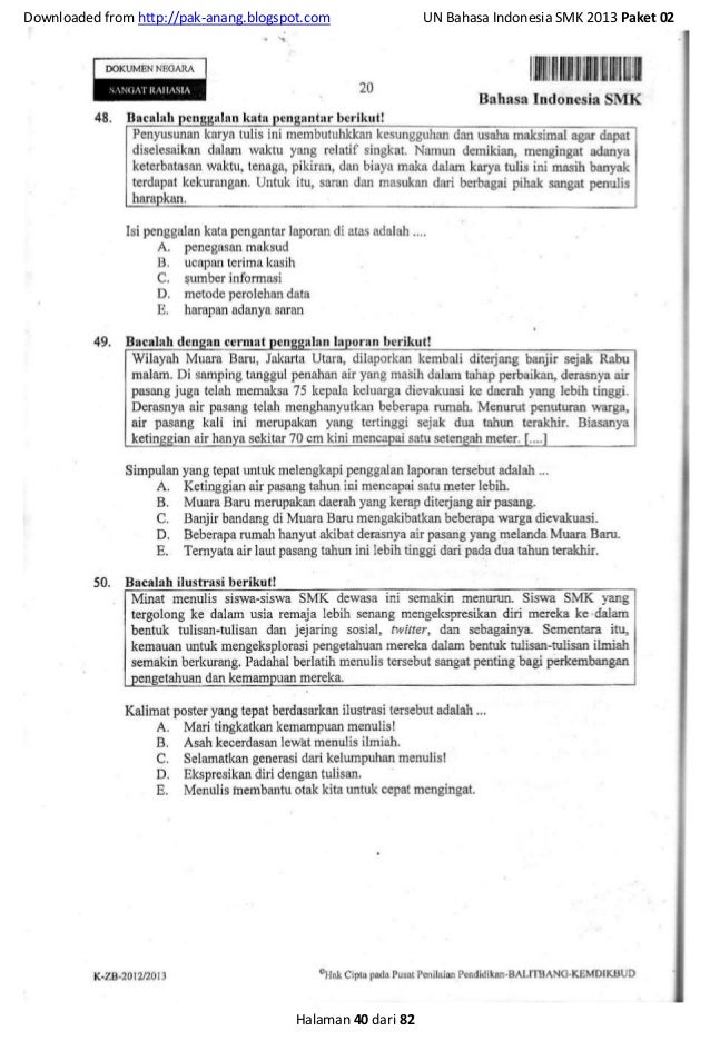 Naskah soal un bahasa indonesia smk 2013 (4 paket soal) pak anang.blo… Naskah soal un bahasa indonesia smk 2013 (4 paket soal) pak anang.blo…