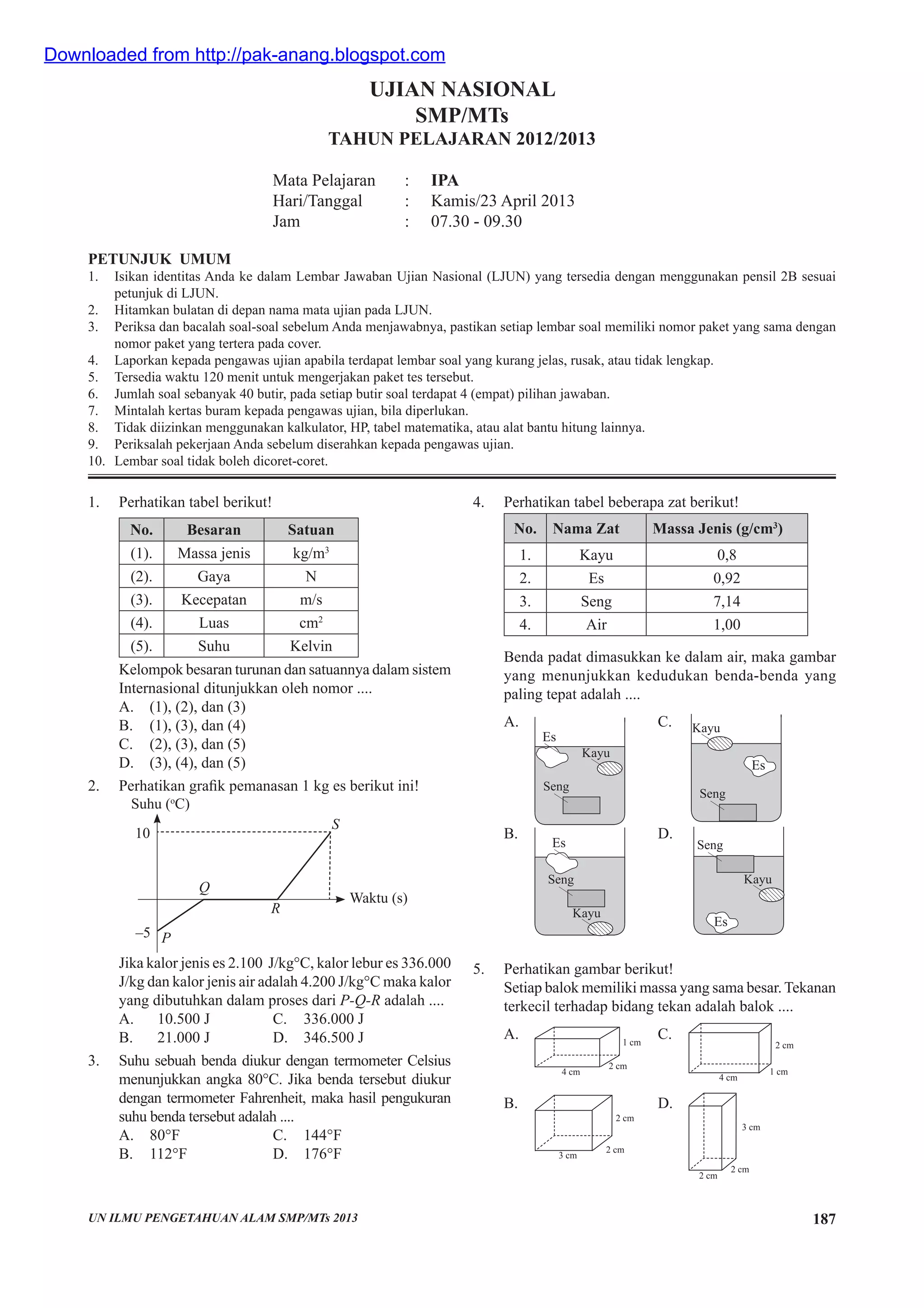 Naskah soal un ipa smp 2013 paket 1 | PDF