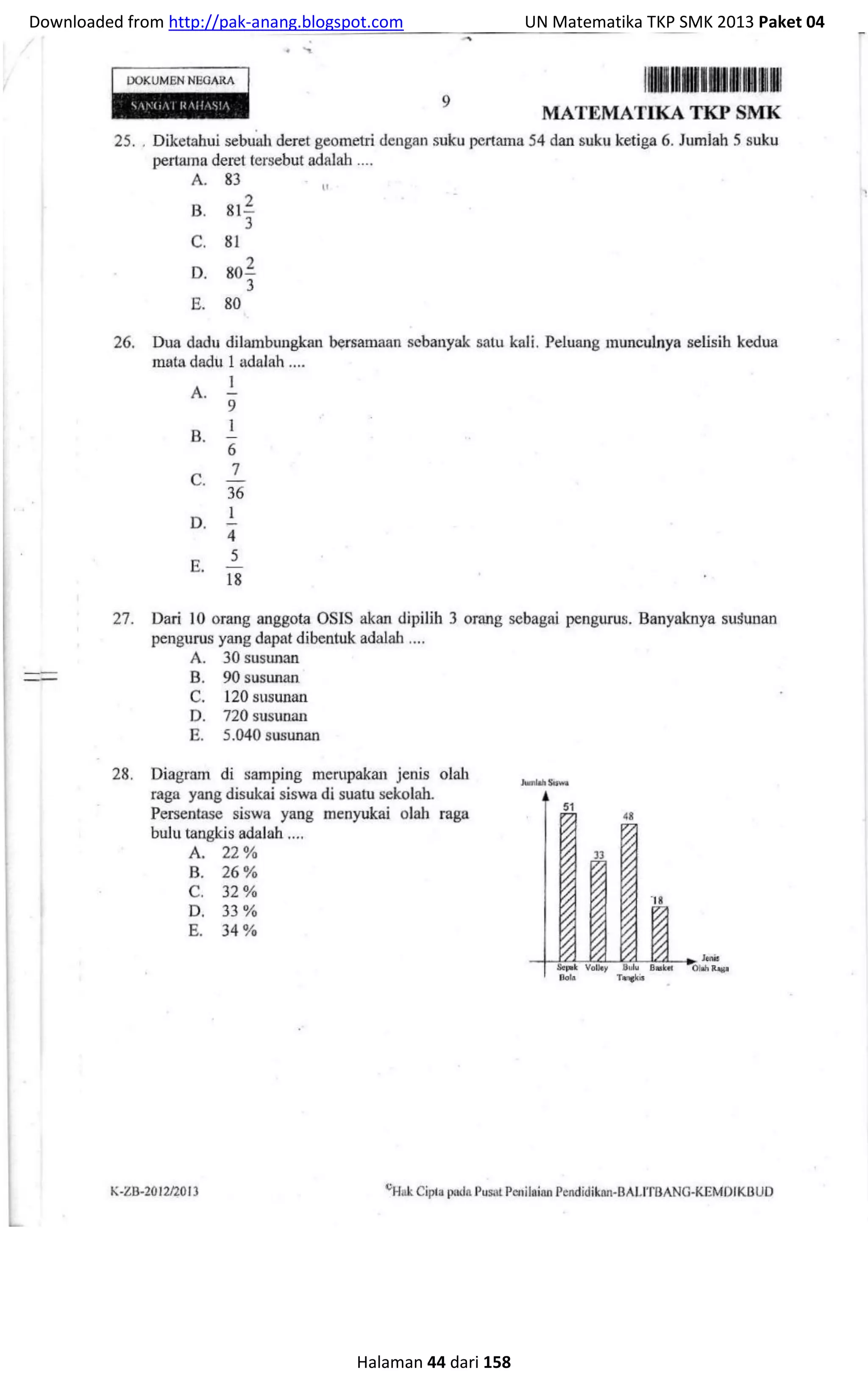 Naskah soal un matematika tkp smk 2013 (14 paket soal) | PDF