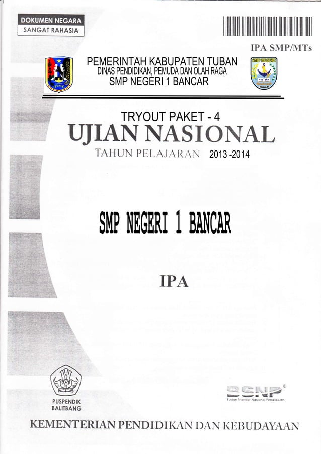 Naskah Soal TryOut Ujian Nasional IPA SMP 2014 paket 14 | PDF