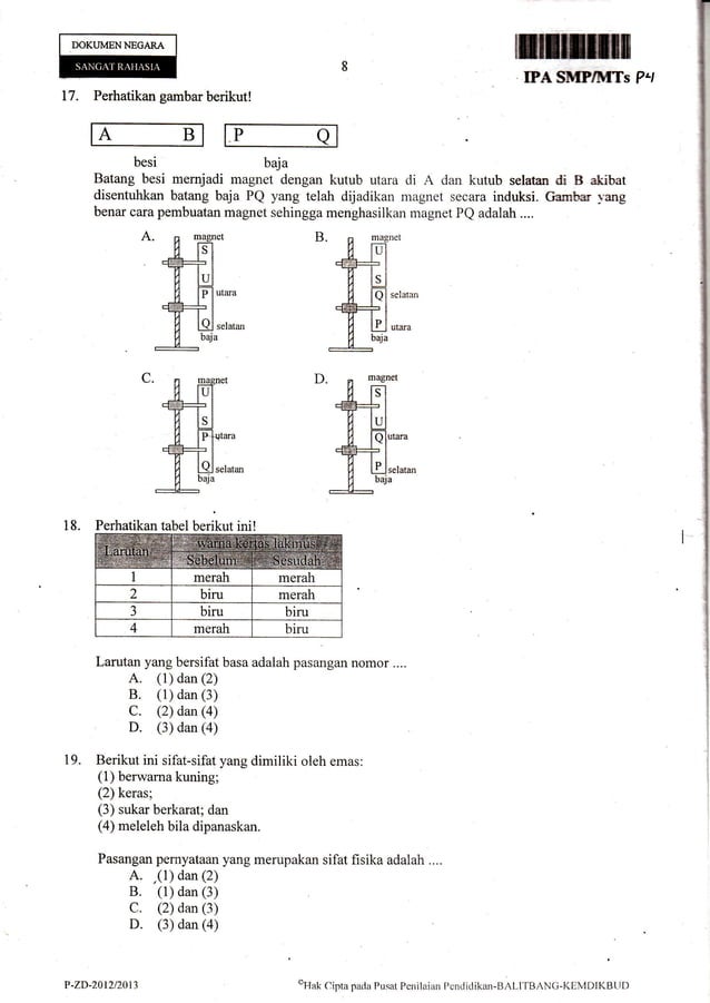 Naskah ujian nasional ipa smp Tahun 2013 paket-04 | PDF