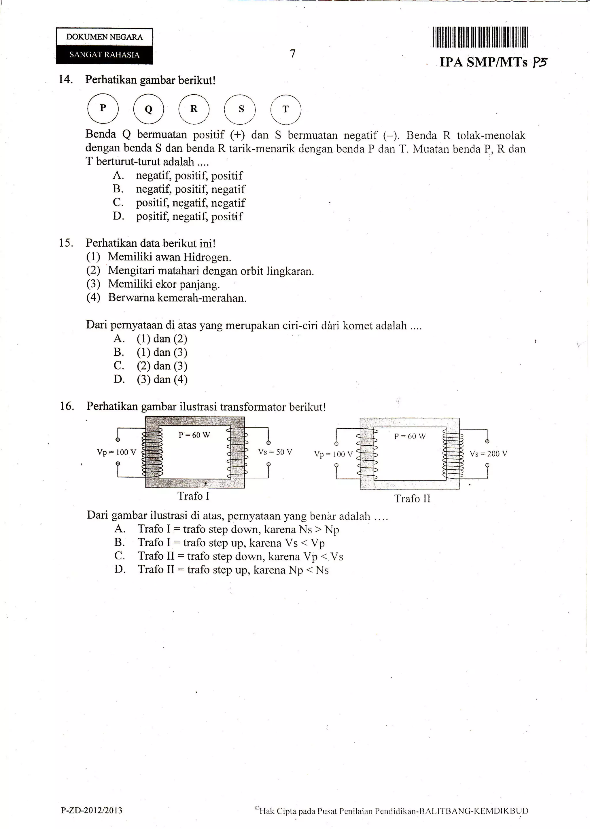 Naskah Ujian Nasional IPA SMP Tahun 2013 paket-05 | PDF