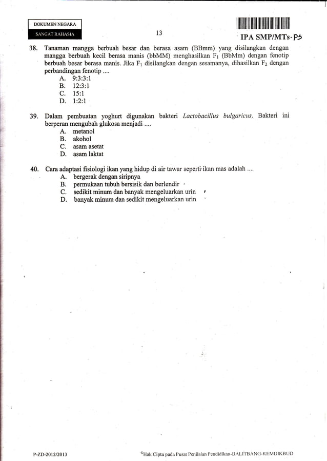 Naskah Ujian Nasional IPA SMP Tahun 2013 paket-05 | PDF