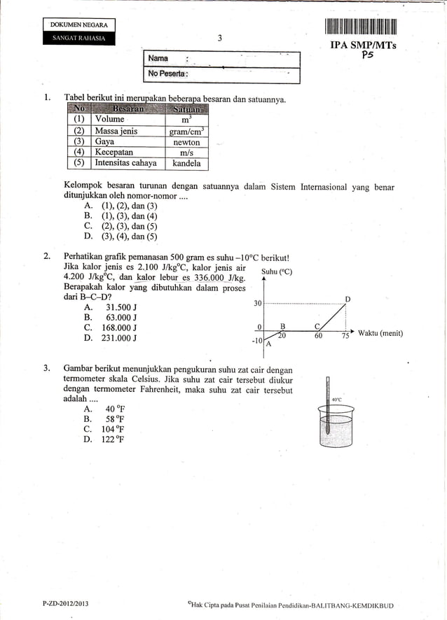 Naskah Ujian Nasional IPA SMP Tahun 2013 paket-05 | PDF