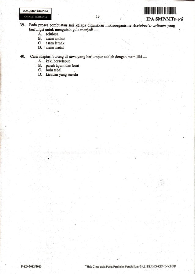 Naskah Ujian Nasional IPA SMP Tahun 2013 paket-08 | PDF