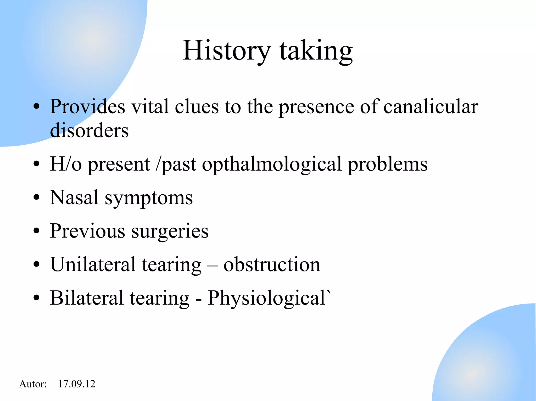 nasolacrimal system examination | ODP
