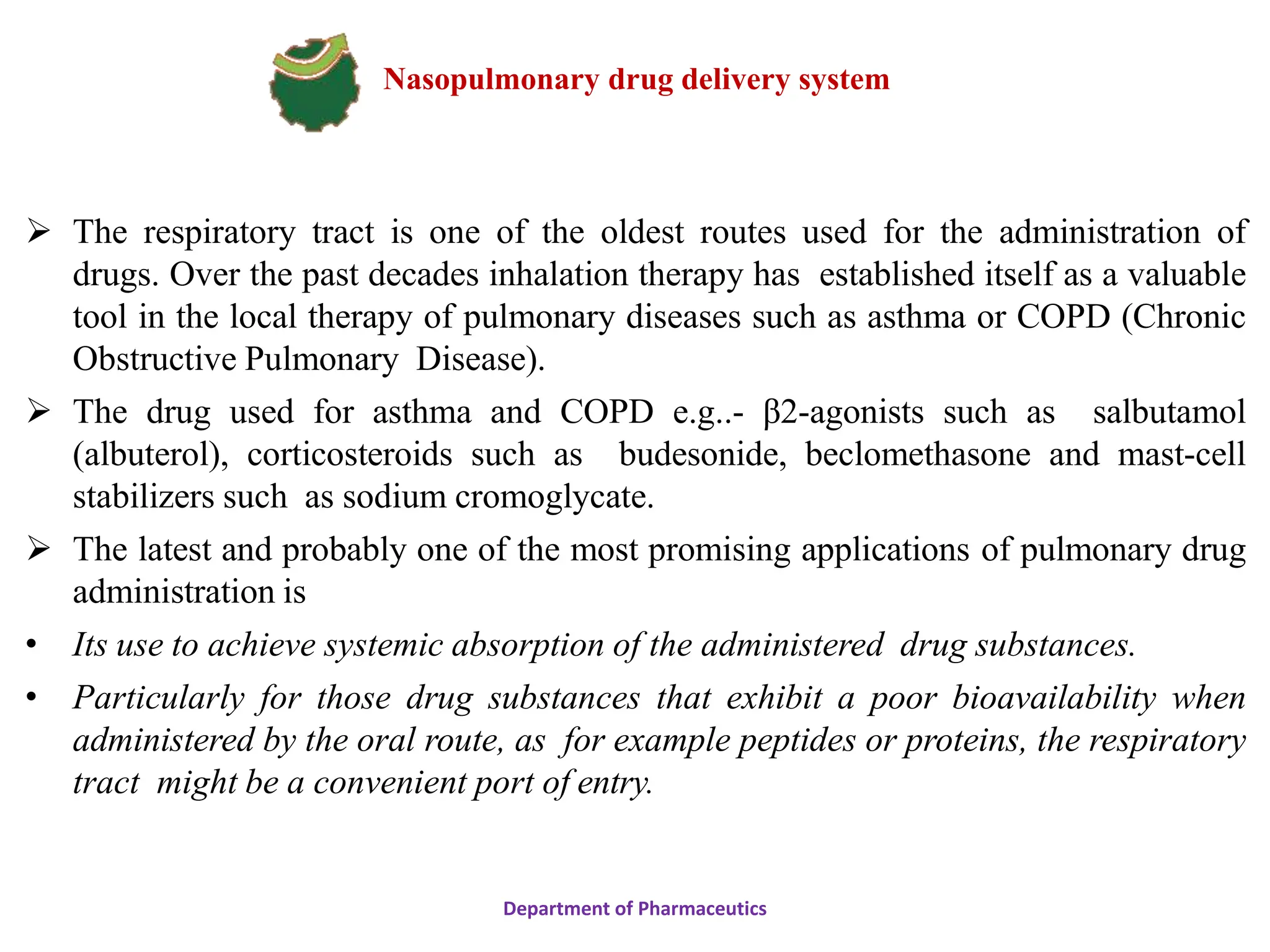 Nasopulmonary- drug delivery system pptx | PPTX