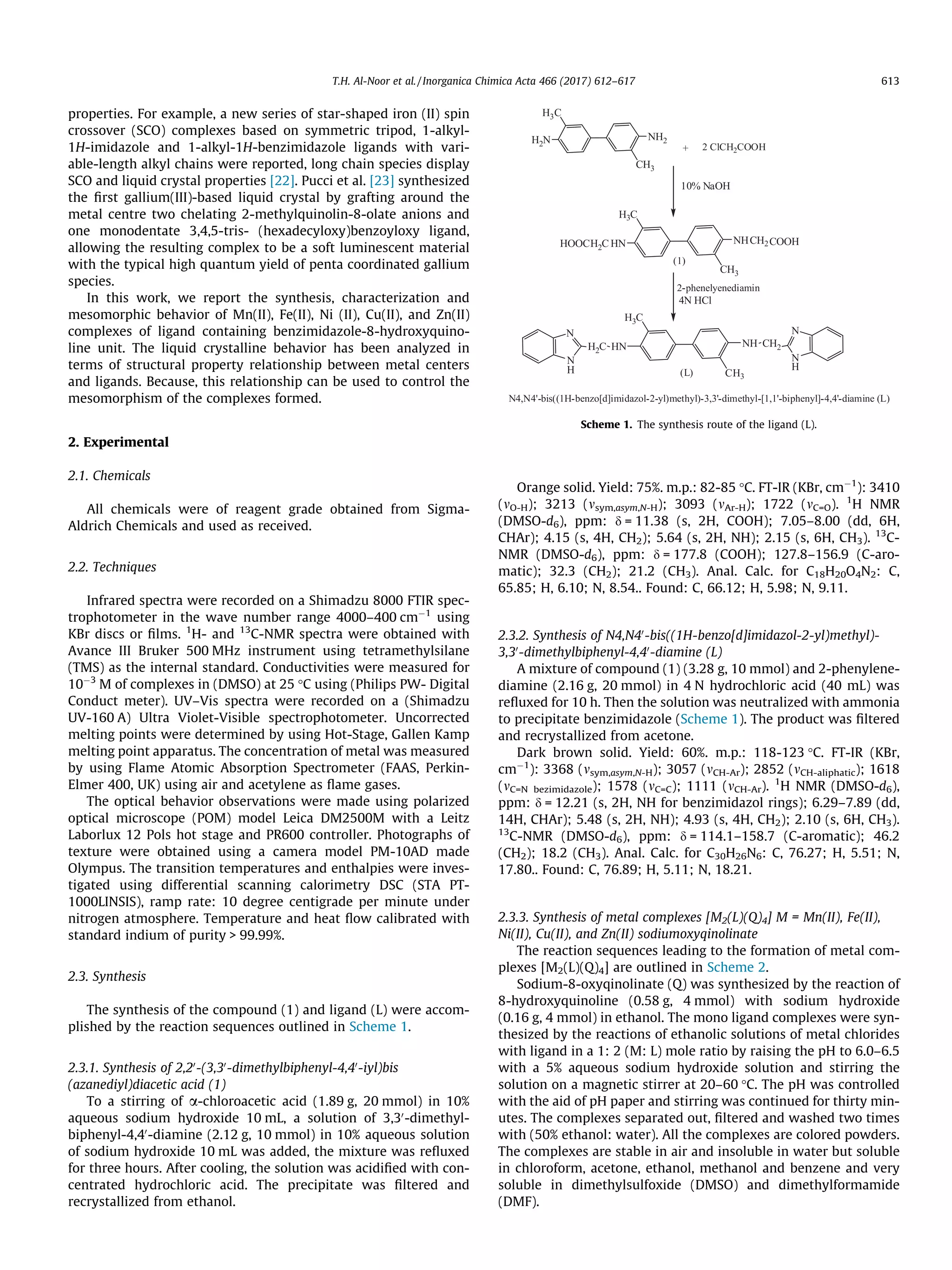 Synthesis, characterization and liquid crystalline properties of novel benzimidazol-8 ...