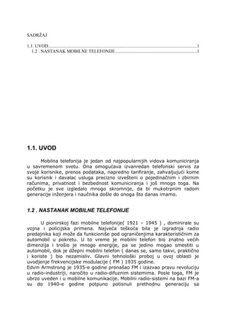 Nastanak mobilne telefonije, mreze druge i trece generacije, 3g, 4g | DOC