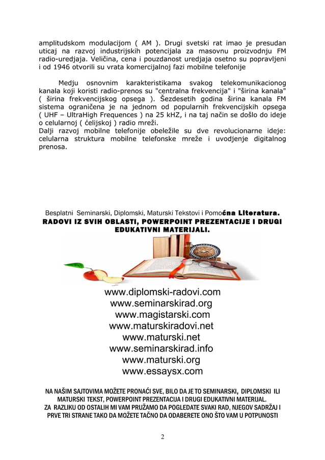 Nastanak mobilne telefonije, mreze druge i trece generacije, 3g, 4g | DOC