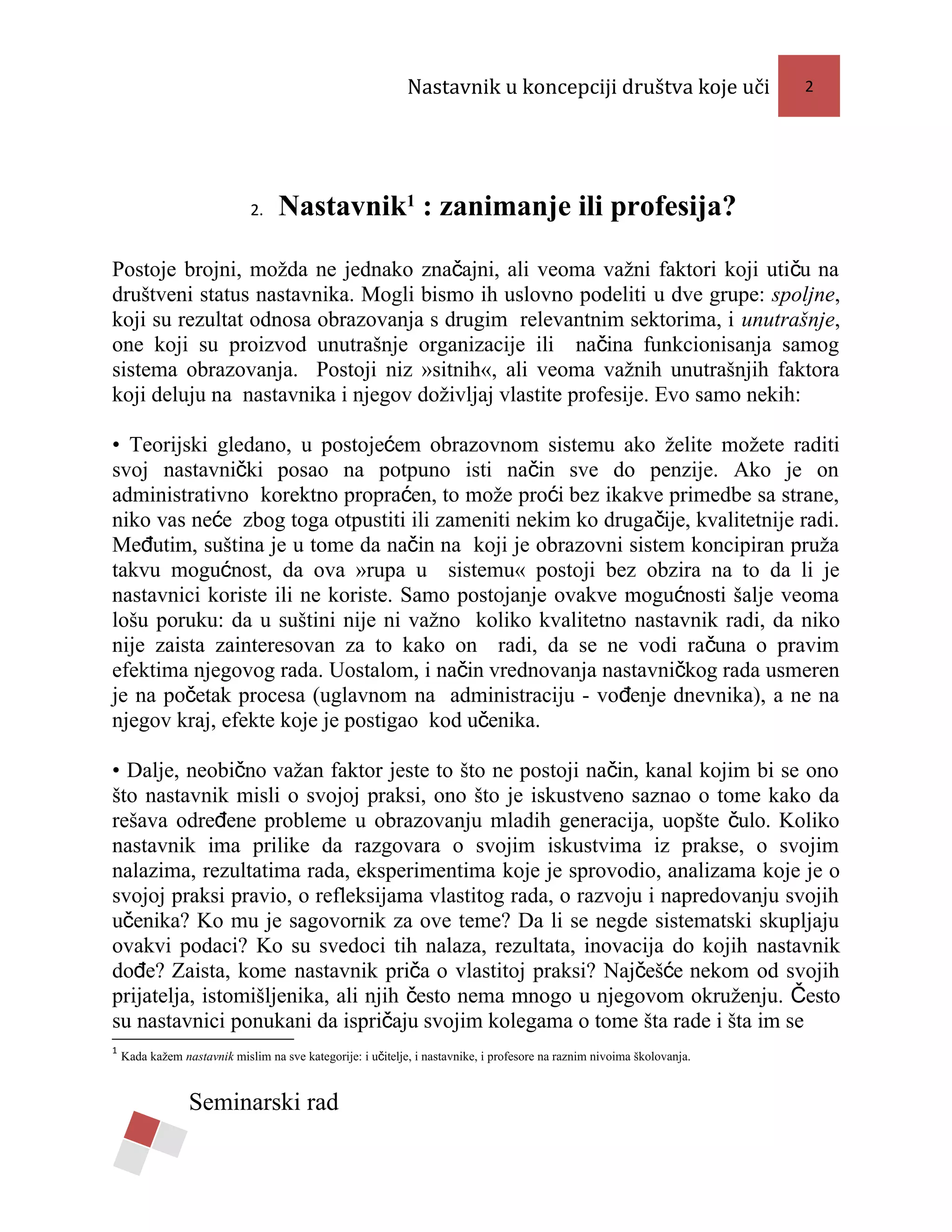 Nastavnik u koncepciji drustva koje uci | DOC