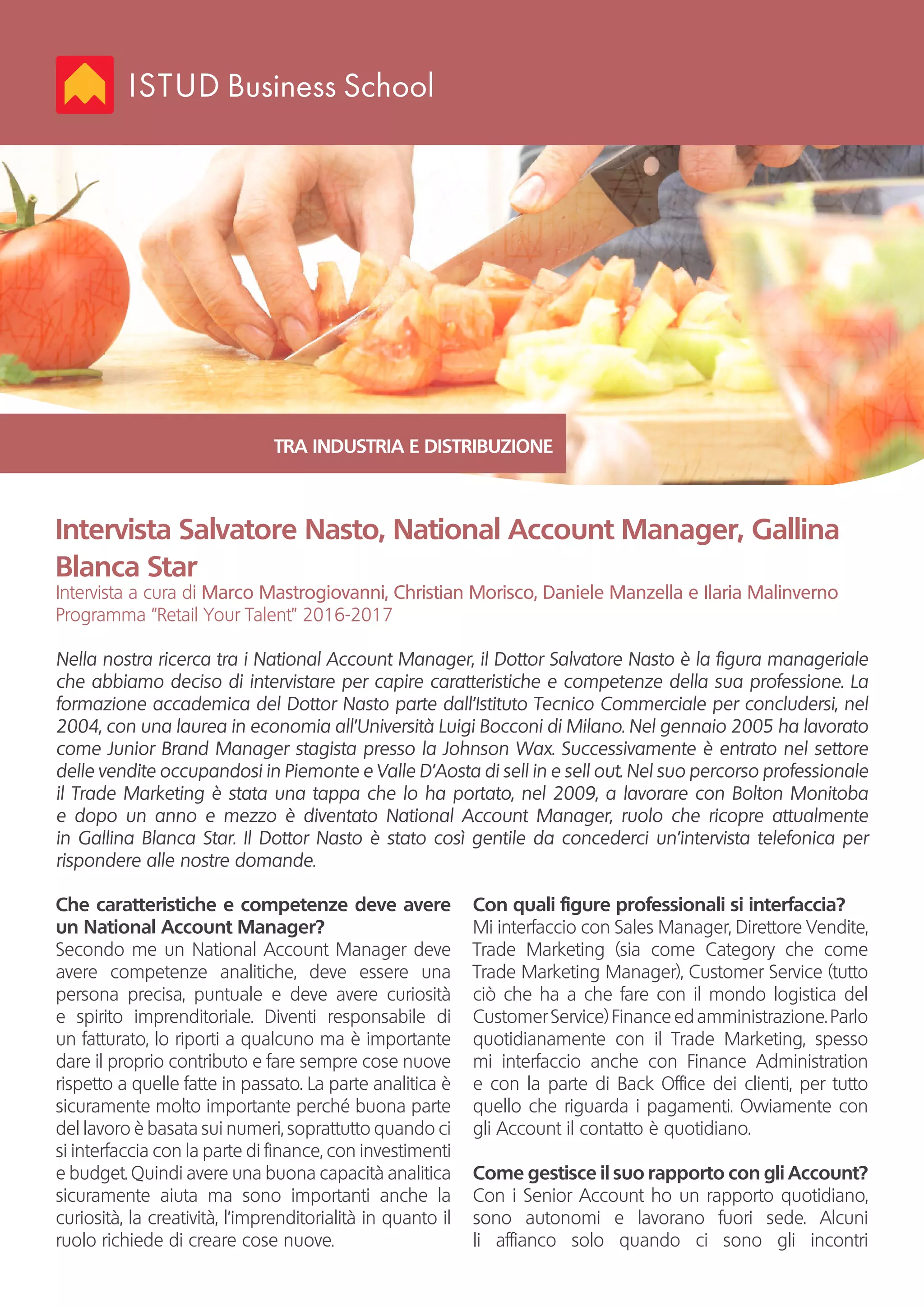 Intervista a Salvatore Nasto - Account Manager Gallina Blanca Star | PDF