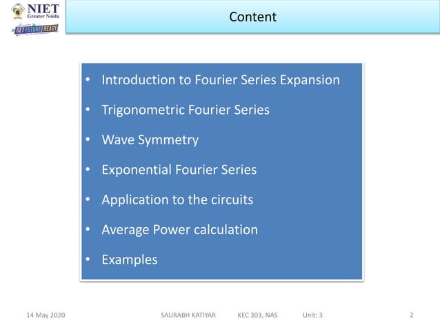 Network analysis & synthesis Fourier Series | PPTX
