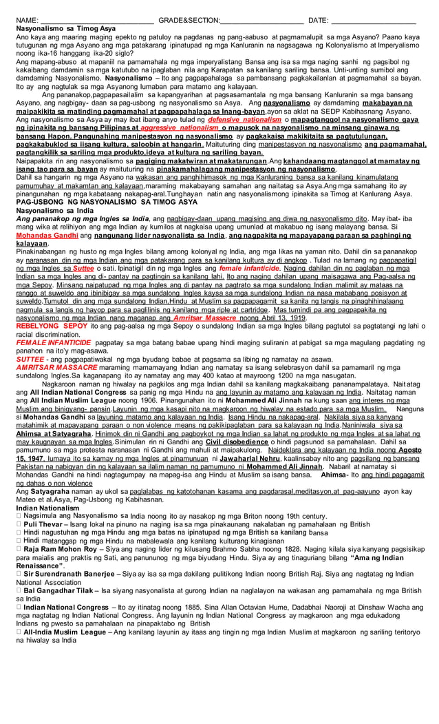 Nasyonalismo sa timog asya | PDF