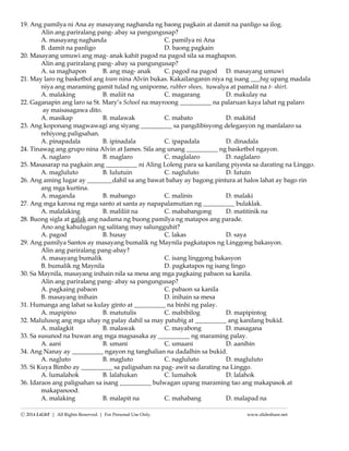 K to 12 Grade 3 FILIPINO NAT (National Achievement Test) Reviewer | PDF