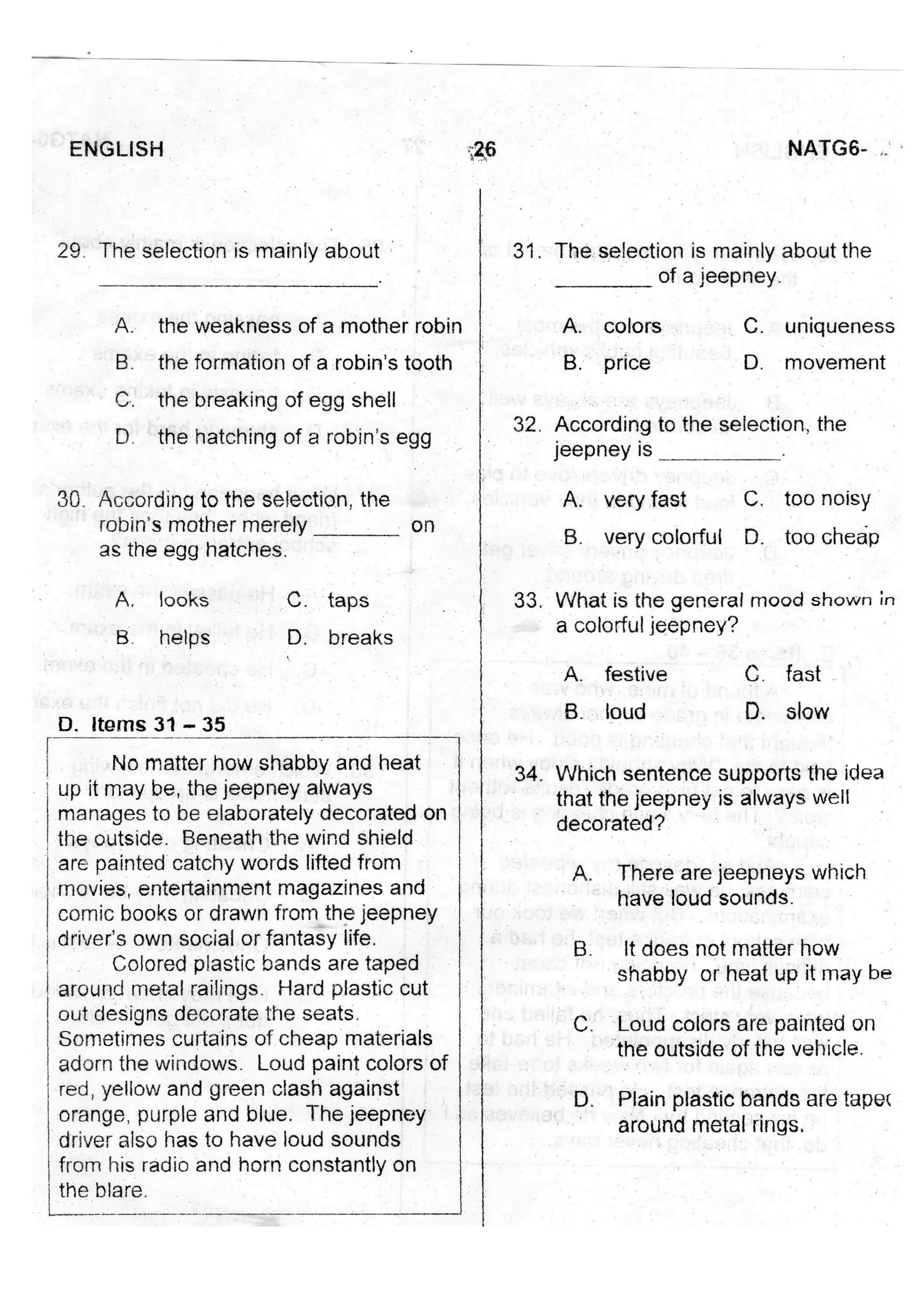 English NAT 6- 2012 | PDF