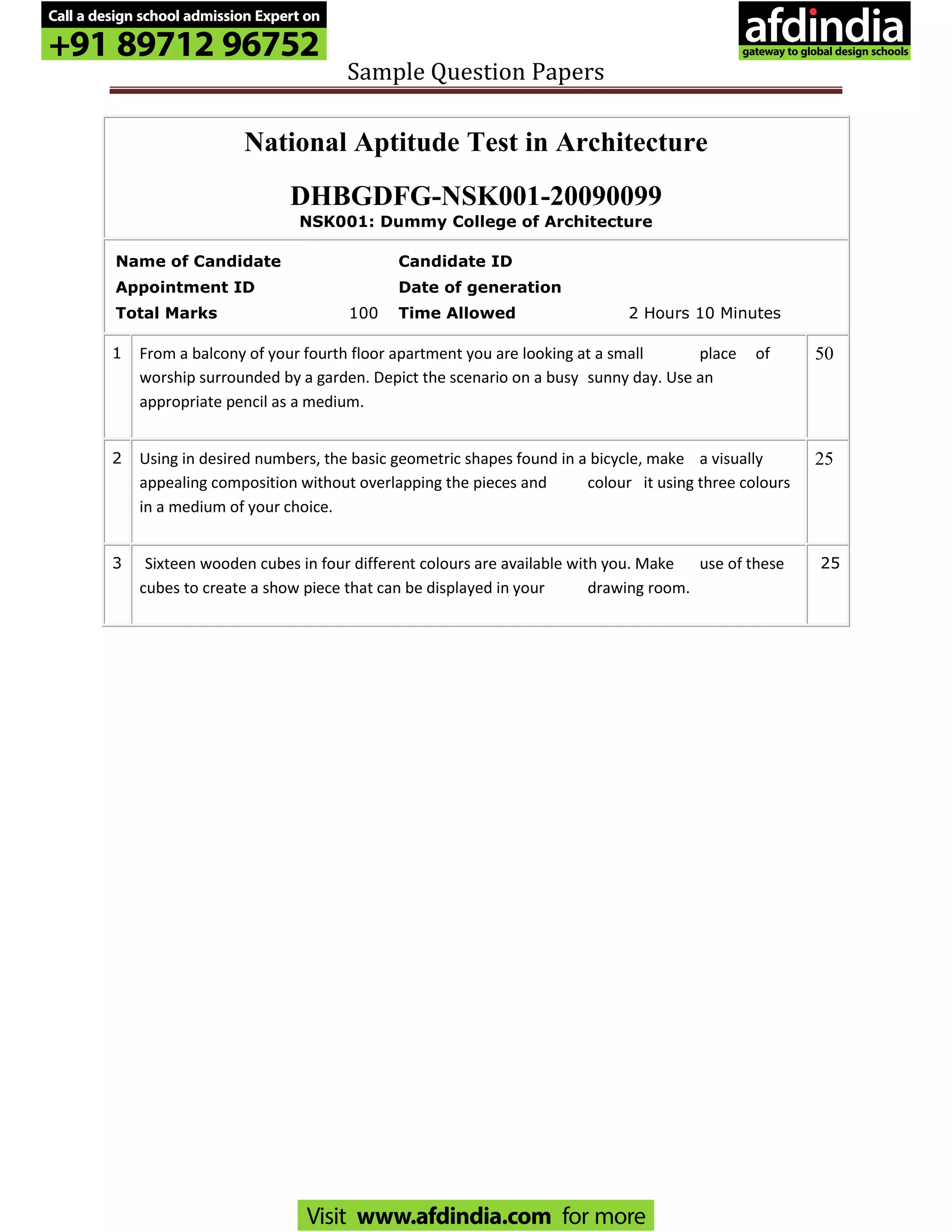 Nata 2009 sample question paper | PDF
