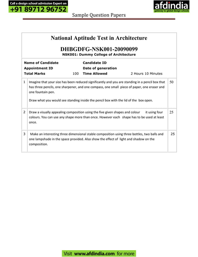 Nata 2009 sample question paper | PDF
