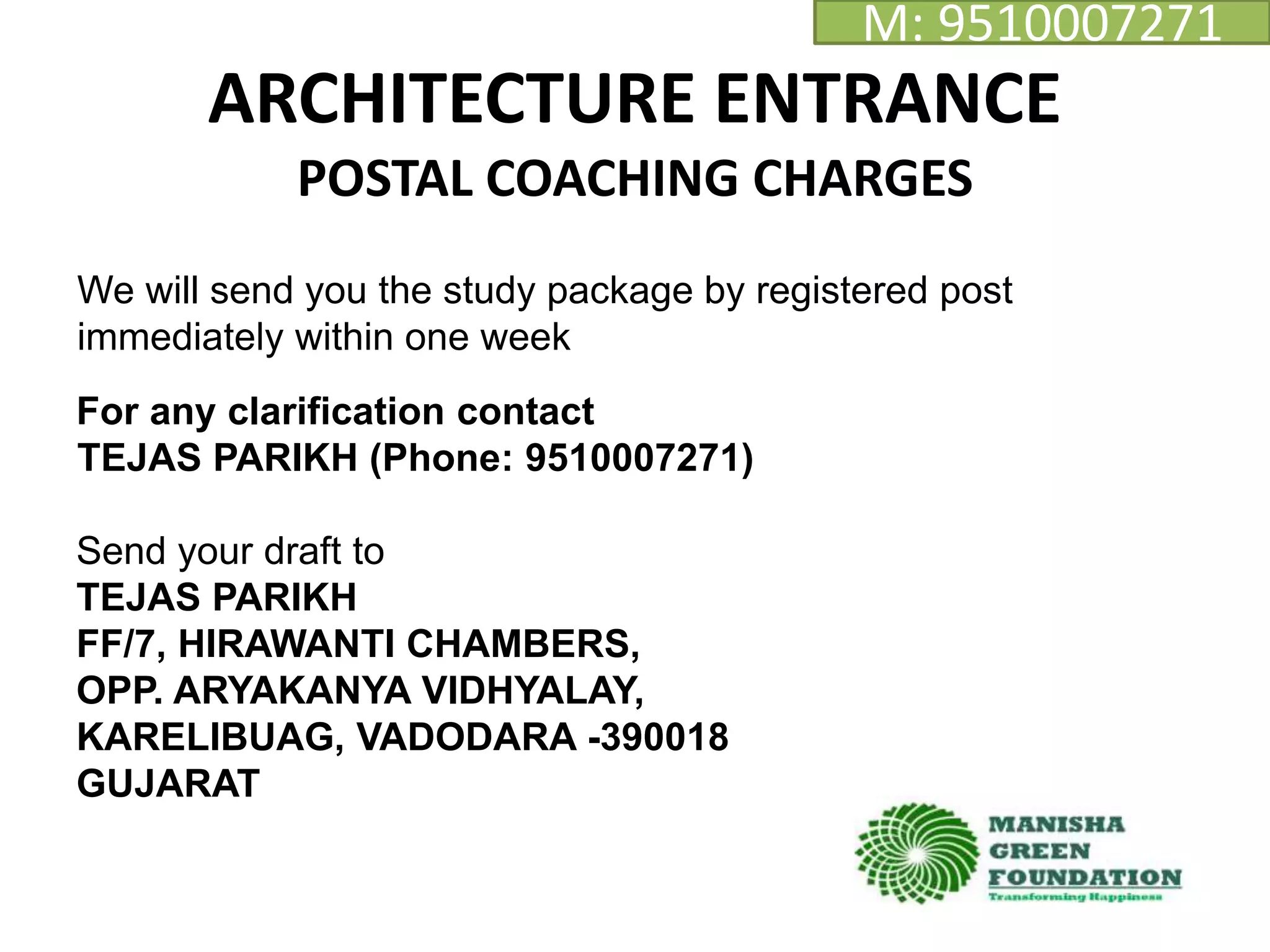 MANISHA DESIGN | NATA COACHING CLASS IN BARODA | PPTX