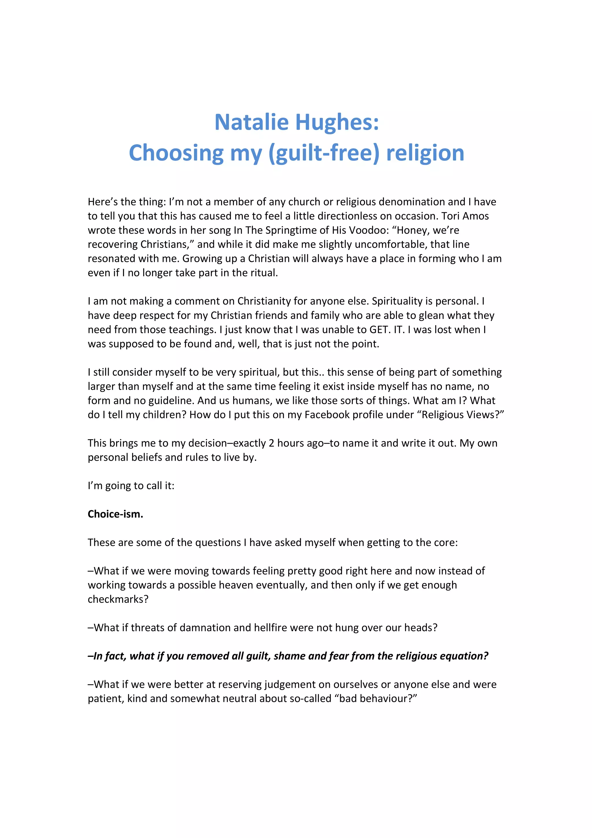 Natalie hughes choosing my guilt free- religion | PDF