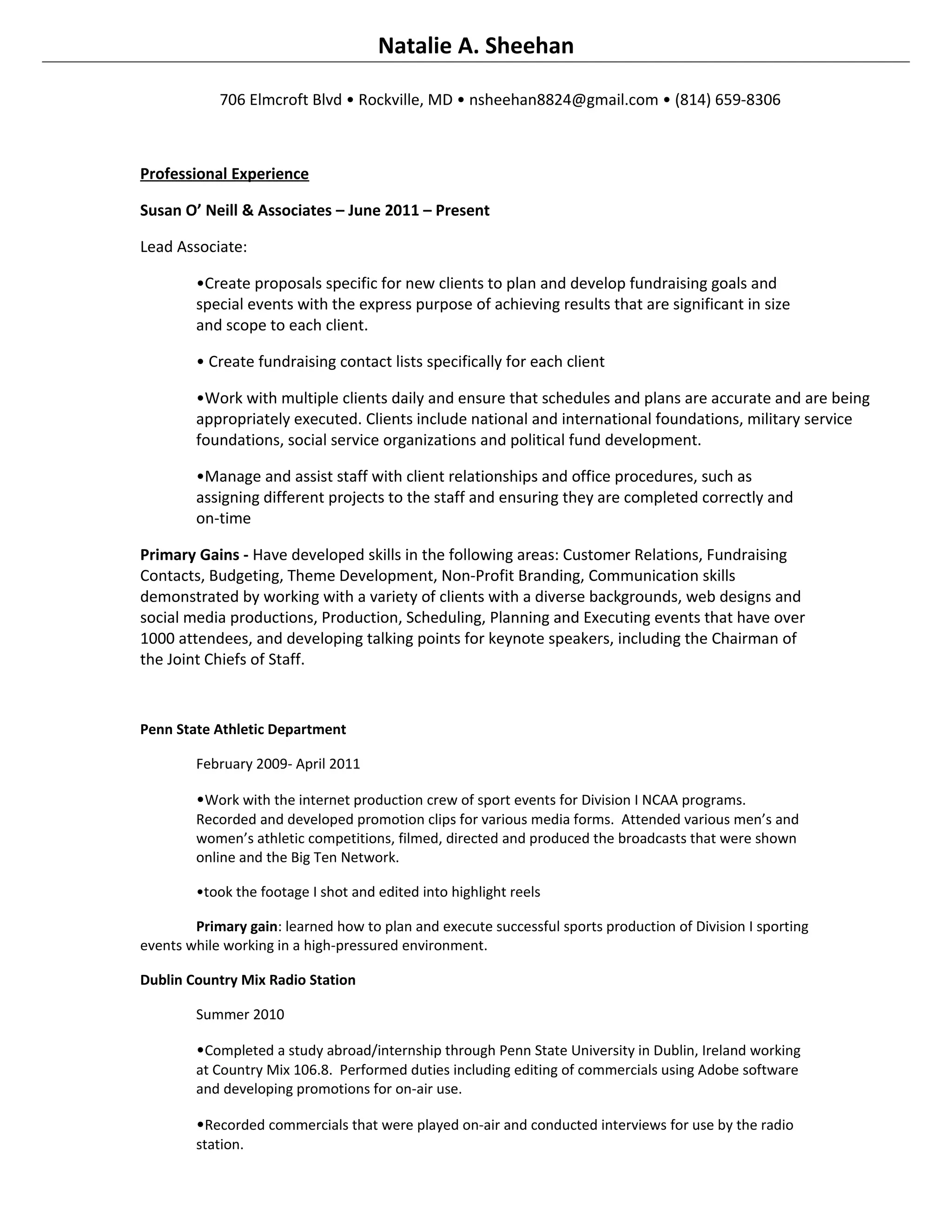 Natalie sheehan resume | DOC