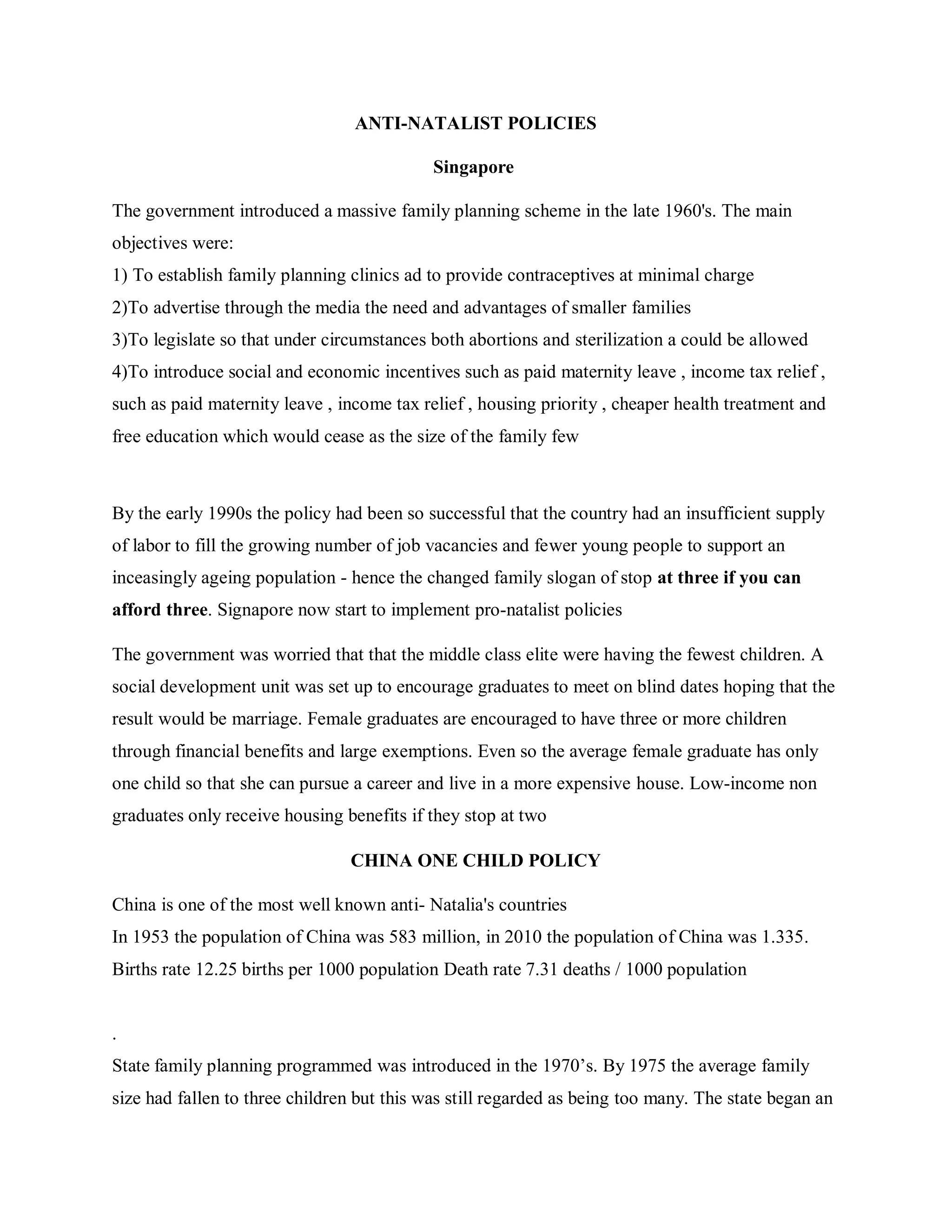 Pro-natalist and Anti-natalist policies | PDF