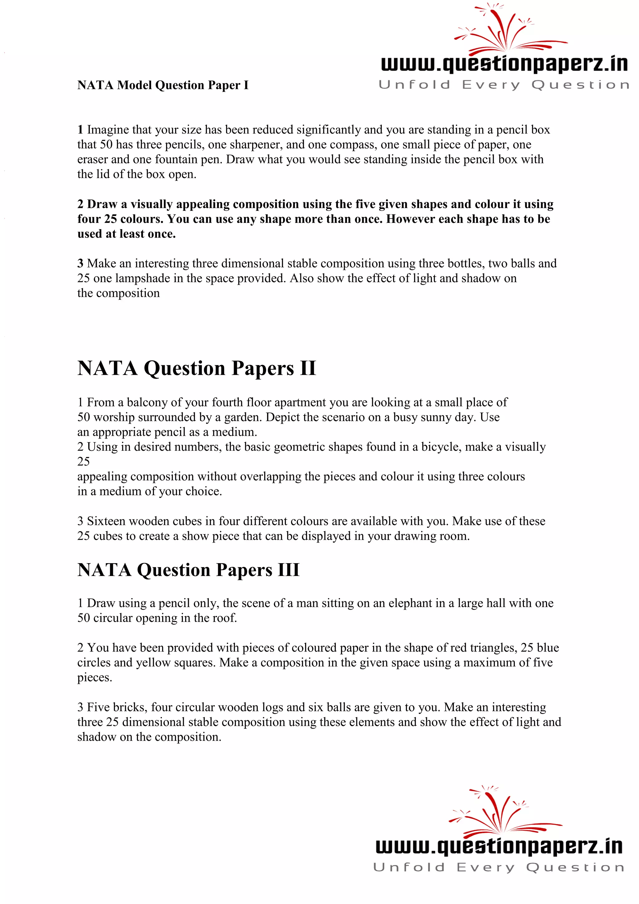 Nata model question paper 1 | PDF | Drawing and Sketching | Arts and Crafts