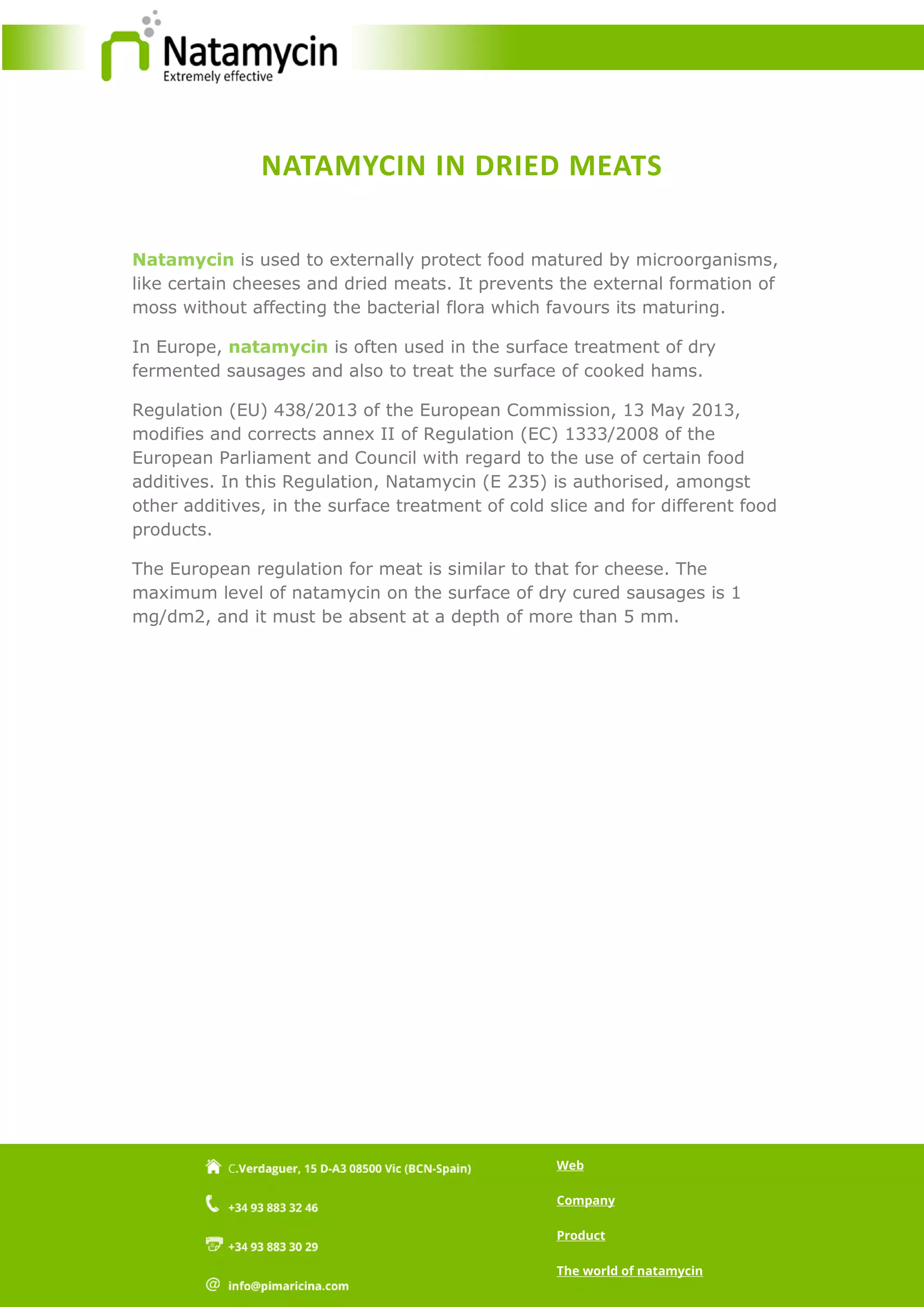 Natamycin in dried meats | PDF