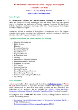 CFP: 8th International Conference on Natural Language Processing and ...