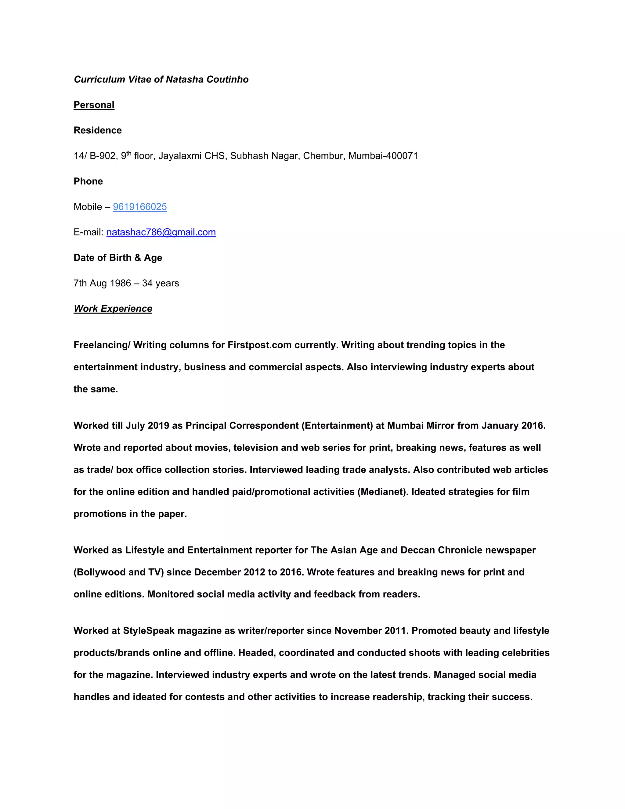 Natasha resume | PDF