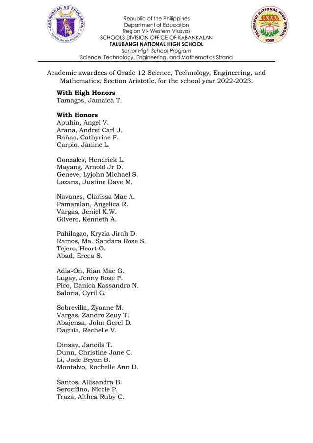 NAT G12 Masterlist 2023.docxjjjjjjjjjjjj | DOCX | Professional School | Postgraduate Education