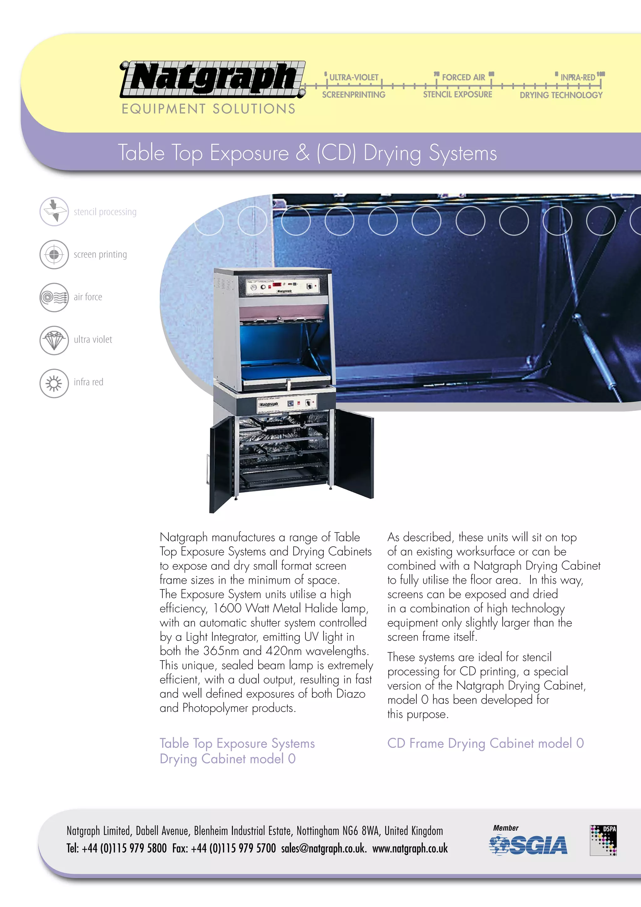 Natgraph Table Top Exposure Systems & (Cd) Drying Cabinets | PDF