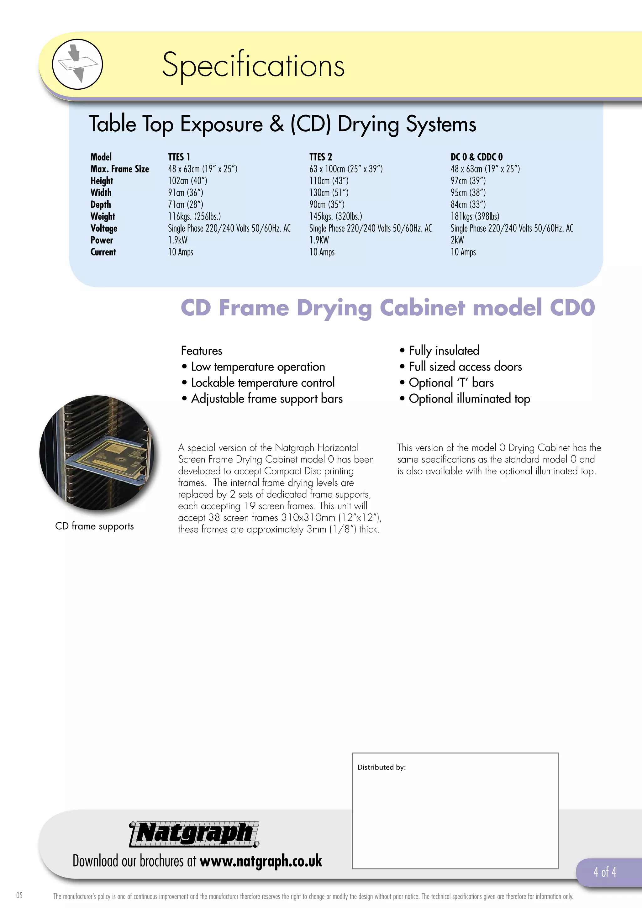 Natgraph Table Top Exposure Systems & (Cd) Drying Cabinets | PDF