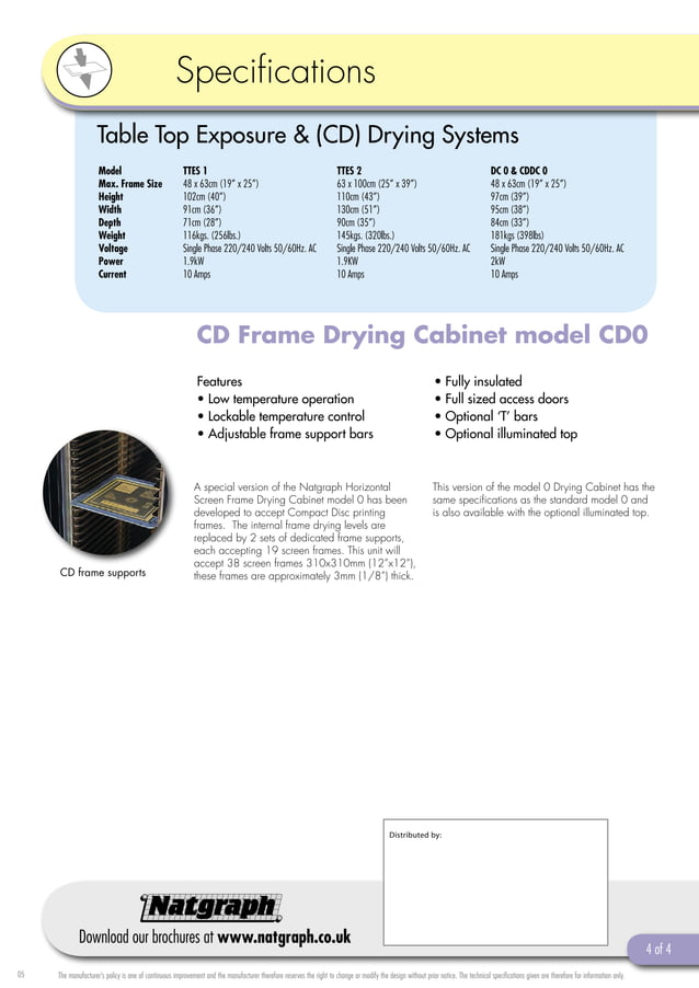 Natgraph Table Top Exposure Systems & (Cd) Drying Cabinets | PDF