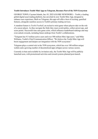 Toobit Introduces Toobit Mini App on Telegram, Becomes Part of the TON ...