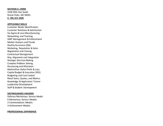 Nathan A. Chine - Resume & Qualifications Matrix | PPT