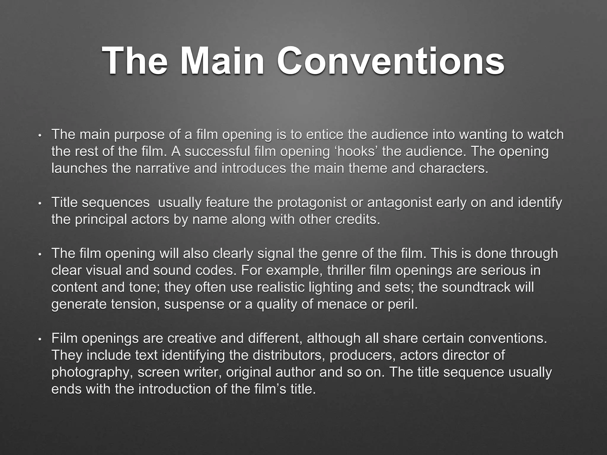 Codes and Conventions of a Film opening | PPT