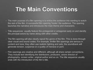 Codes and Conventions of a Film opening | PPTX
