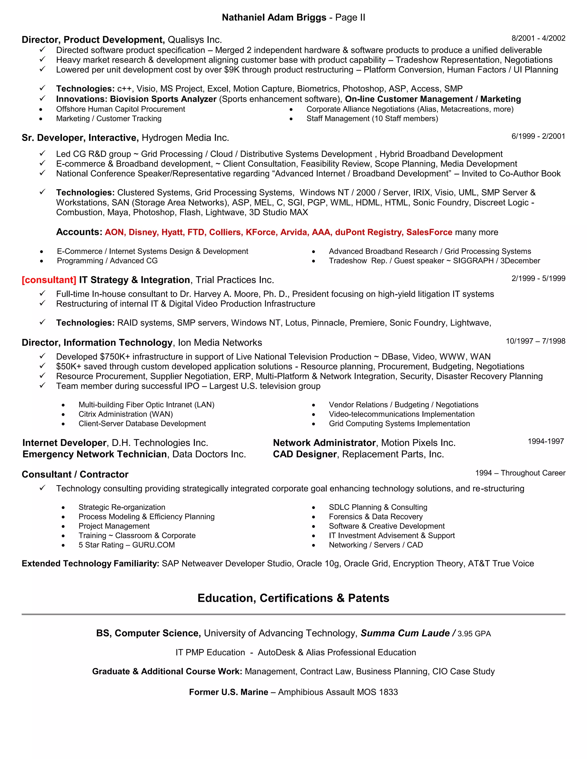 Nathaniel Adam Briggs Resume CTO Project Manager | Mobile Web | PDF