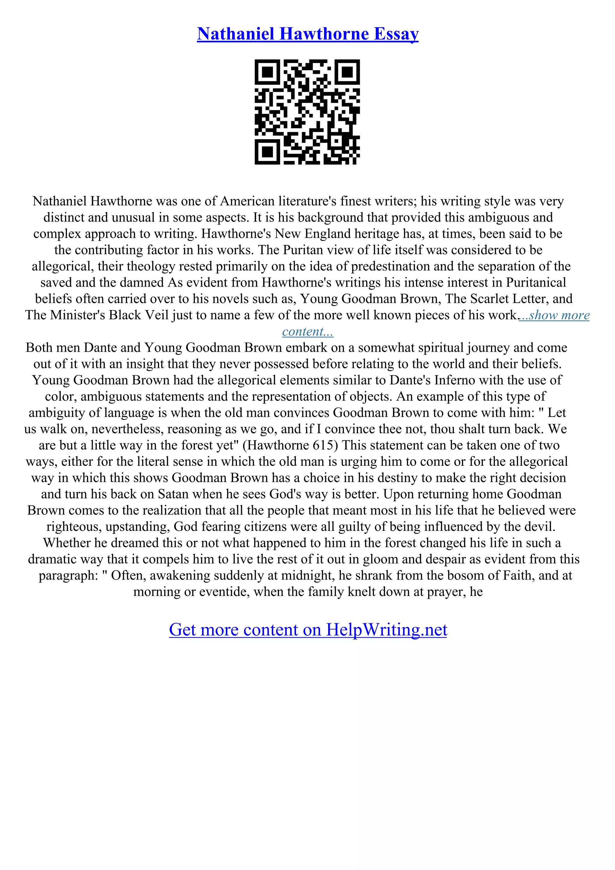 Nathaniel Hawthorne Essay | PDF