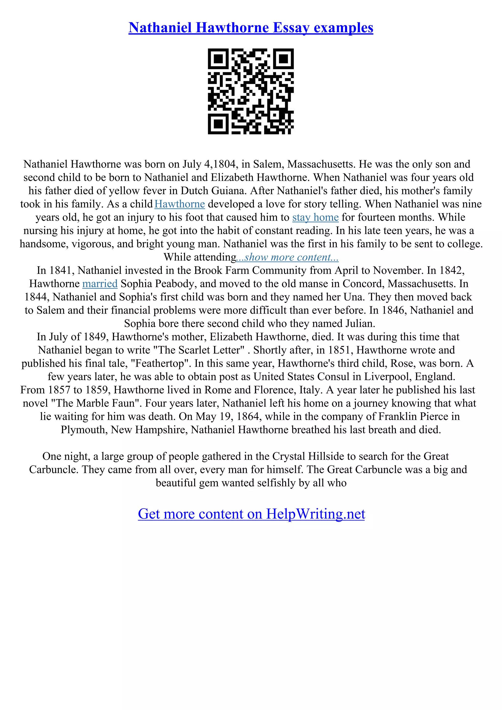 Nathaniel Hawthorne Essay | PDF