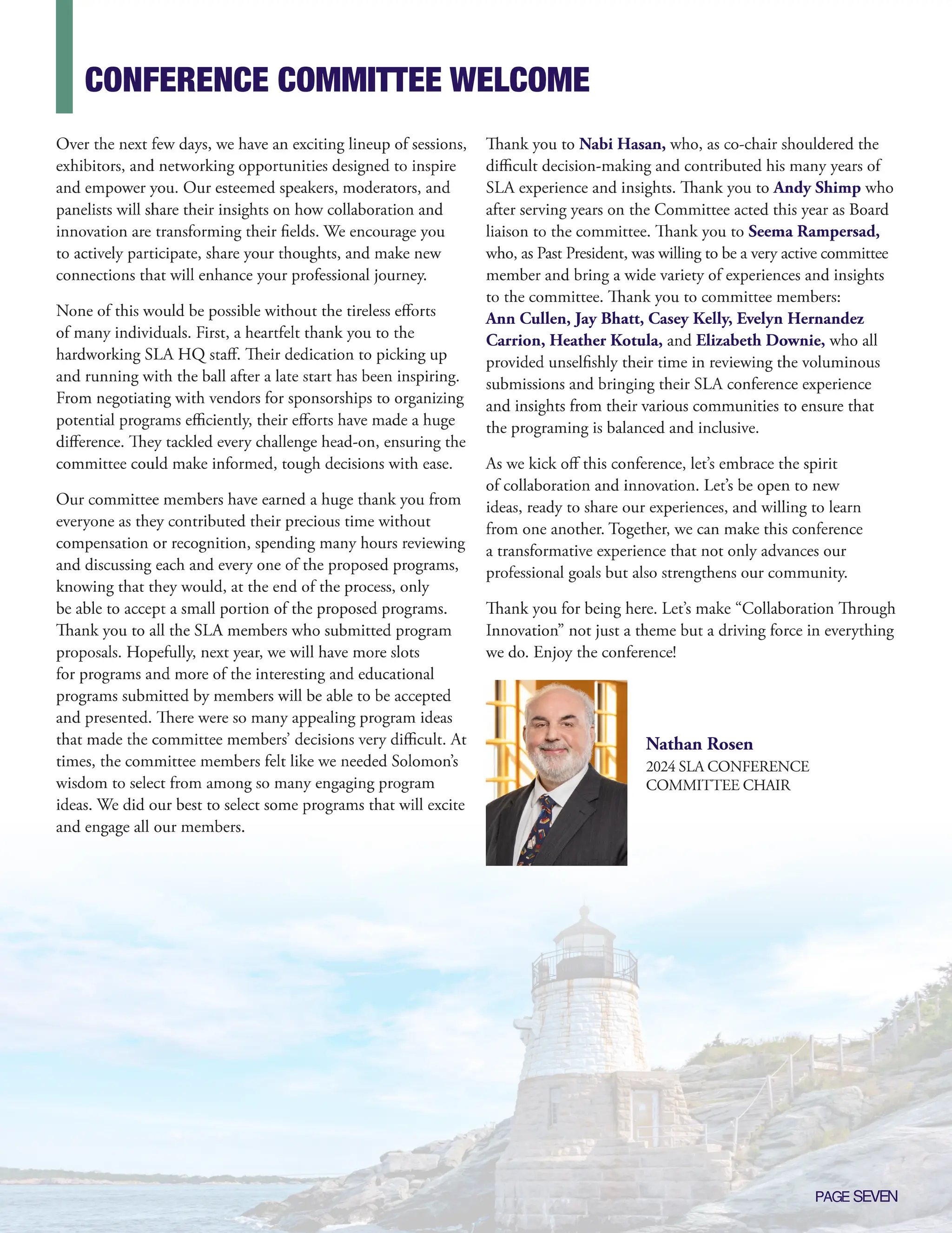 Nathan Rosen Welcome article SLA Information Outlook Summer 2024 | PDF