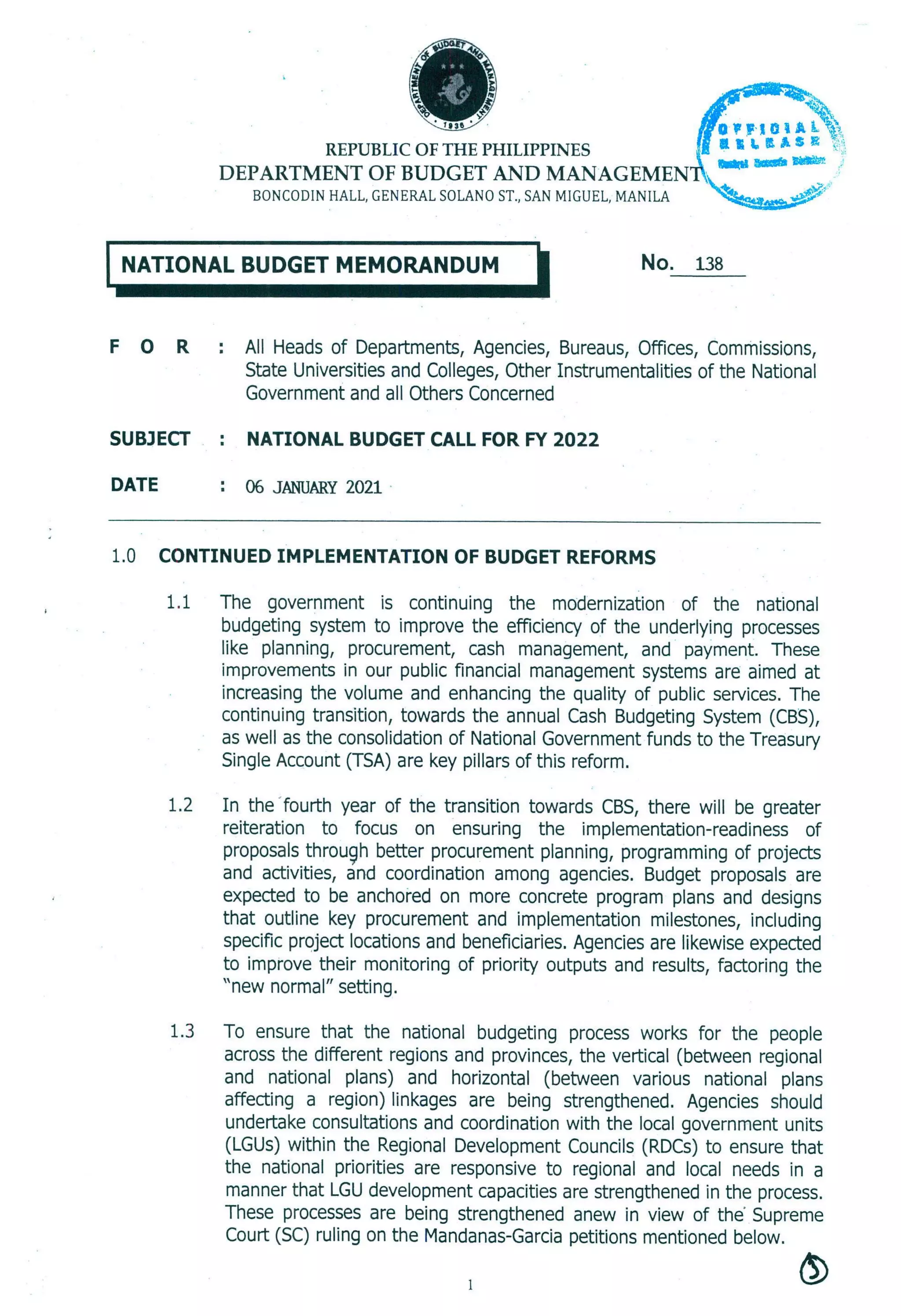 National budget-memorandum-no-138 | PDF