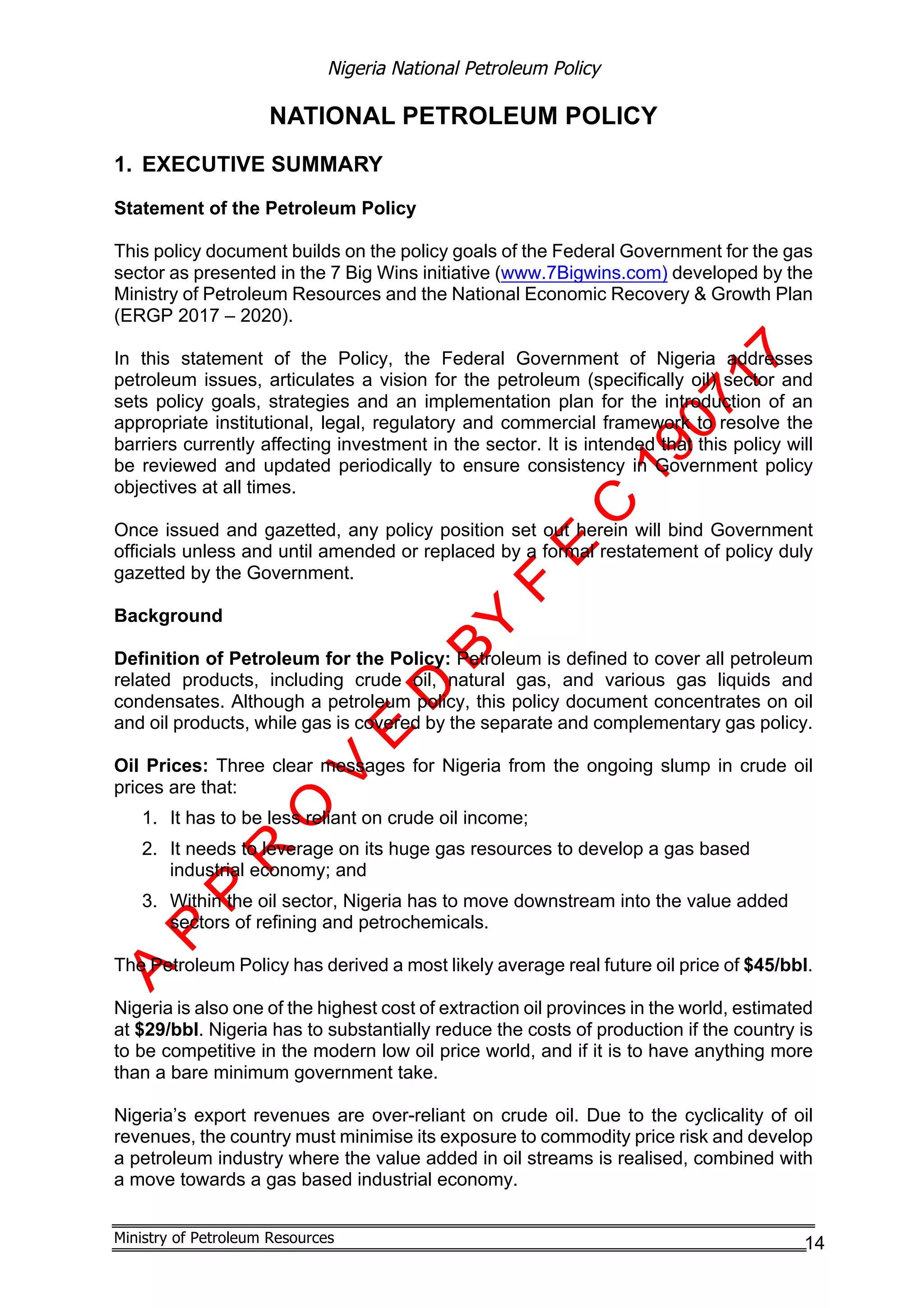 National petroleum-policy-approved-by-fec-in-july-2017 | PDF